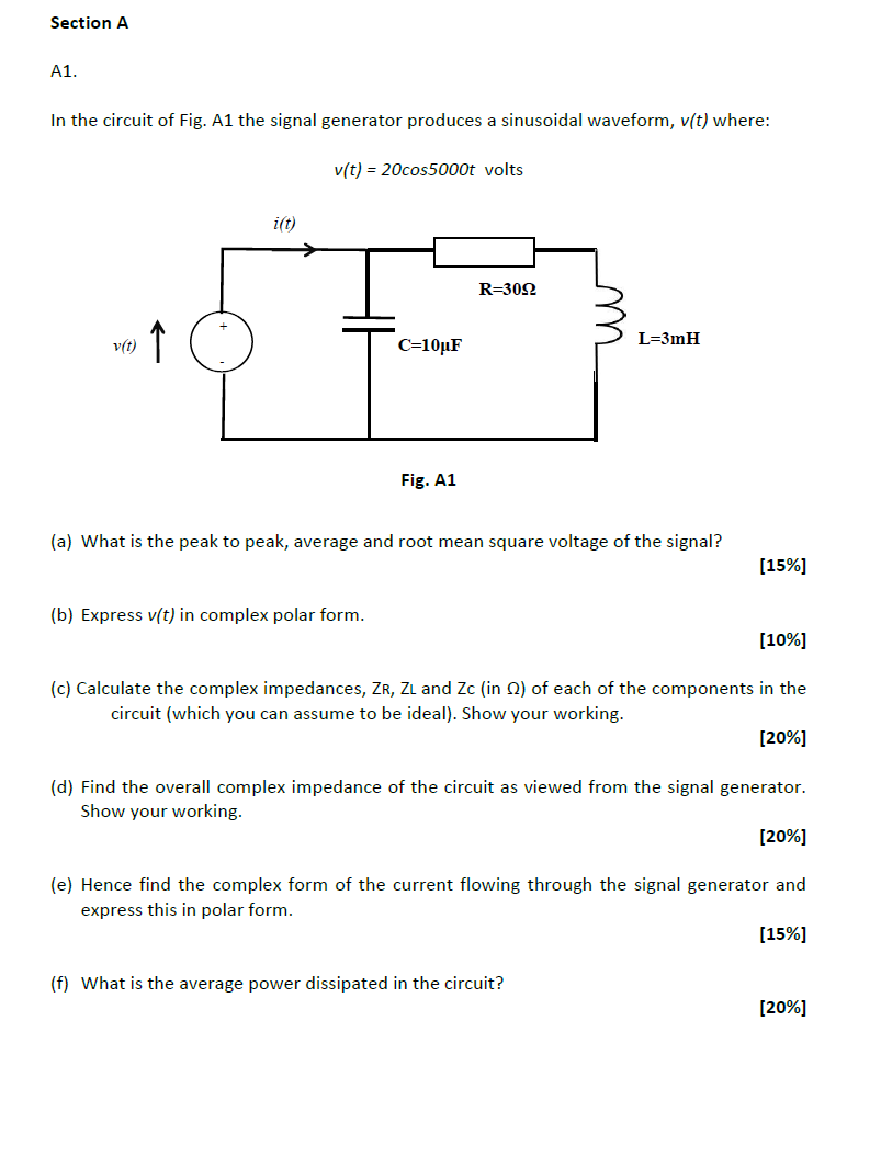 Solved Section AA1.In the circuit of Fig. A1 ﻿the signal | Chegg.com