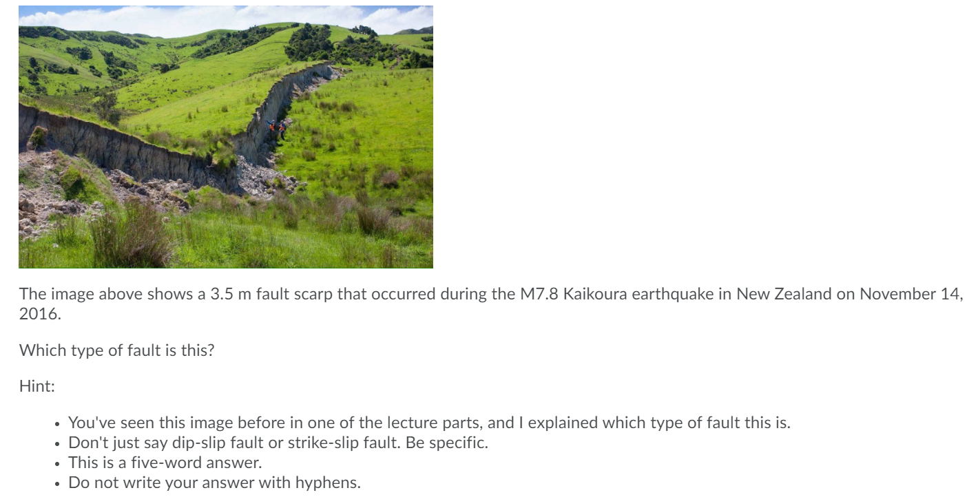 Solved The image above shows a 3.5 m fault scarp that | Chegg.com