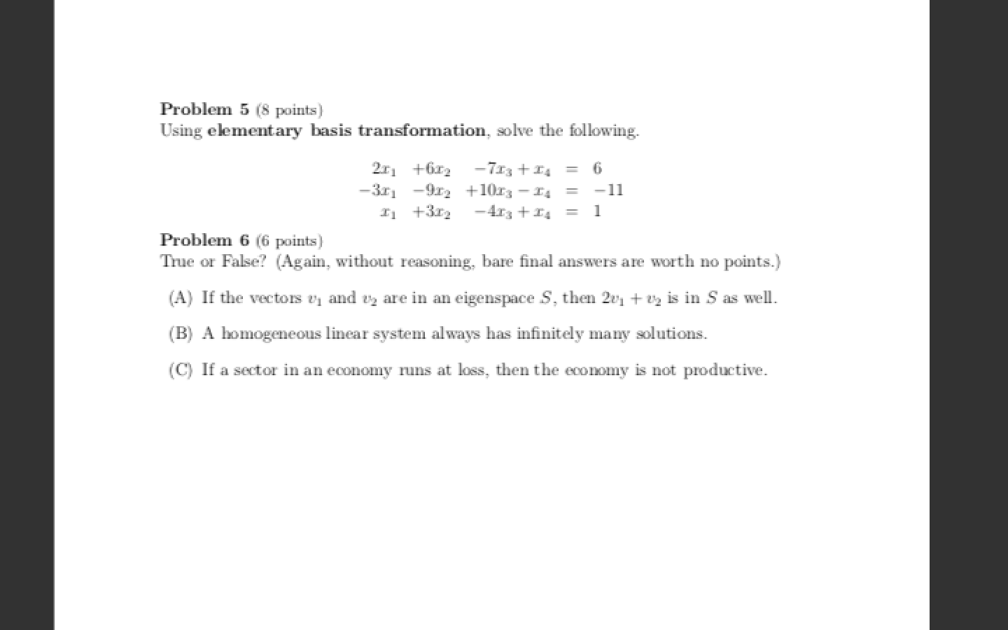 Solved Problem 5 (8 points) Using elementary basis | Chegg.com