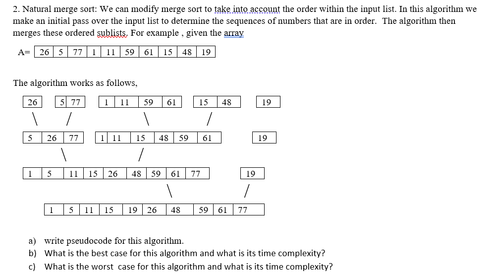 Solved 2 Natural Merge Sort We Can Modify Merge Sort To