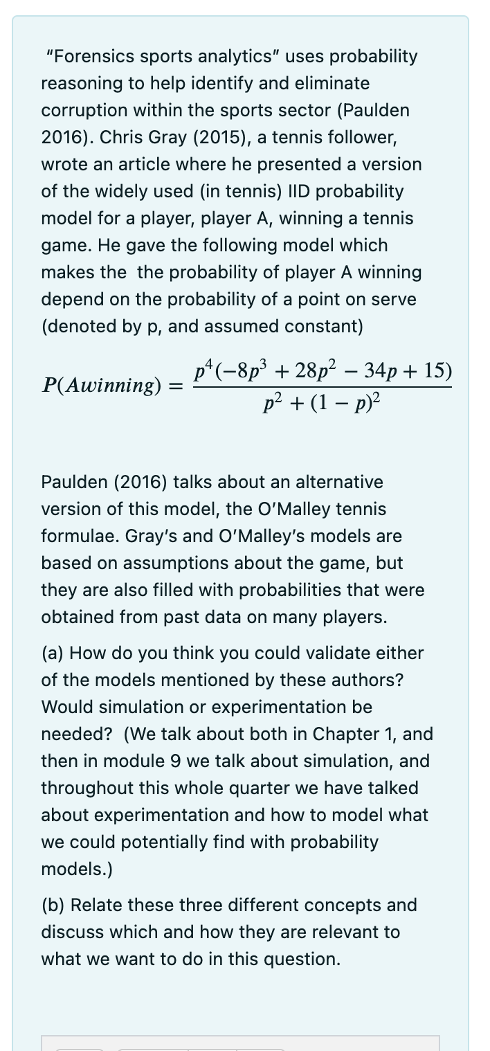 Solved "Forensics sports analytics" uses probability | Chegg.com