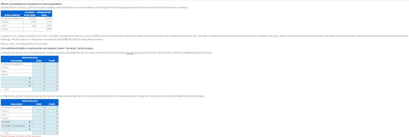 Solved Effects of qualifying as a business on asset | Chegg.com