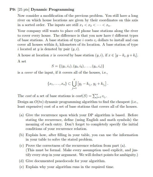 P9: (25 pts) Dynamic Programming Now consider a | Chegg.com