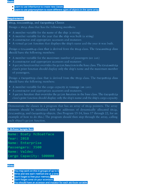 Solved Goals: Learn to use inheritance to create new classes | Chegg.com