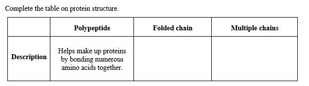 Solved Complete the table on protein structure. Polypeptide | Chegg.com