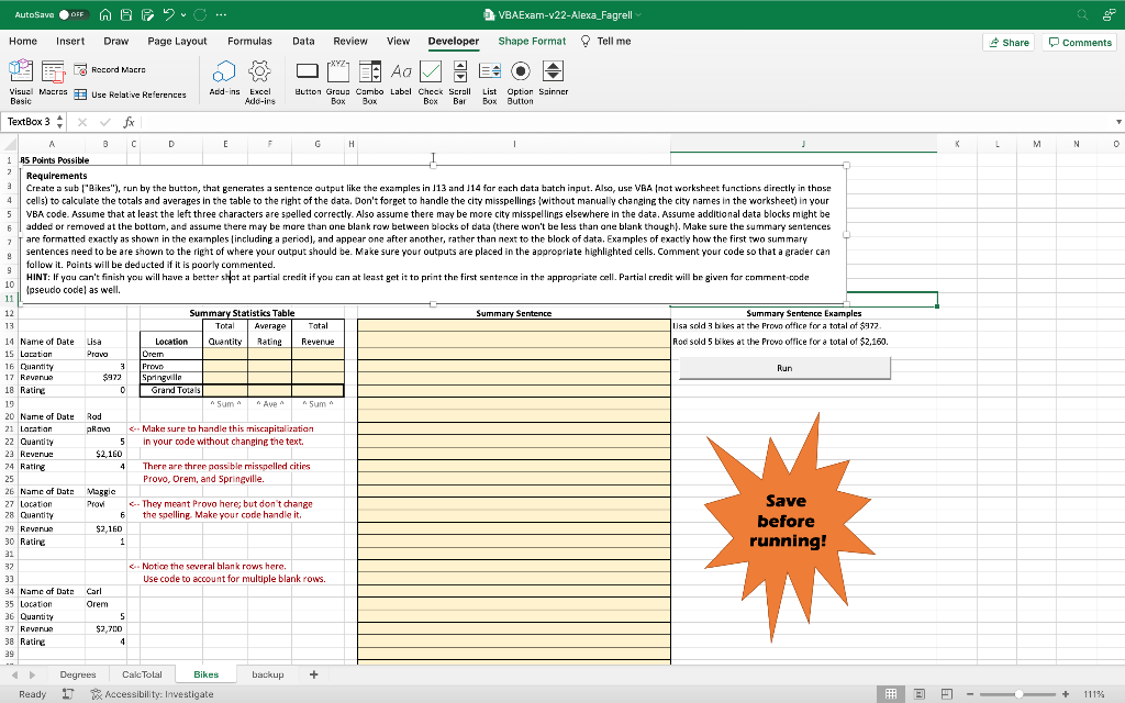 Create a sub ("Bikes"), run by the button, that | Chegg.com