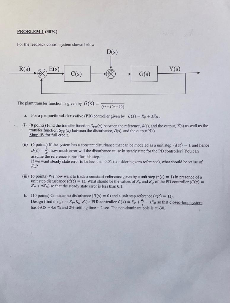 For the feedback control system shown below The plant | Chegg.com