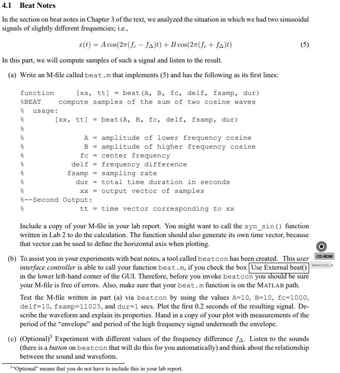 Solved 4.1 Beat Notes In the section on beat notes in | Chegg.com
