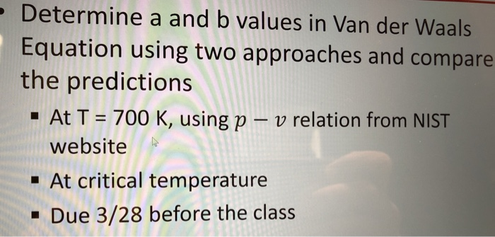 Solved Determine a and b values in Van der Waals Equation | Chegg.com