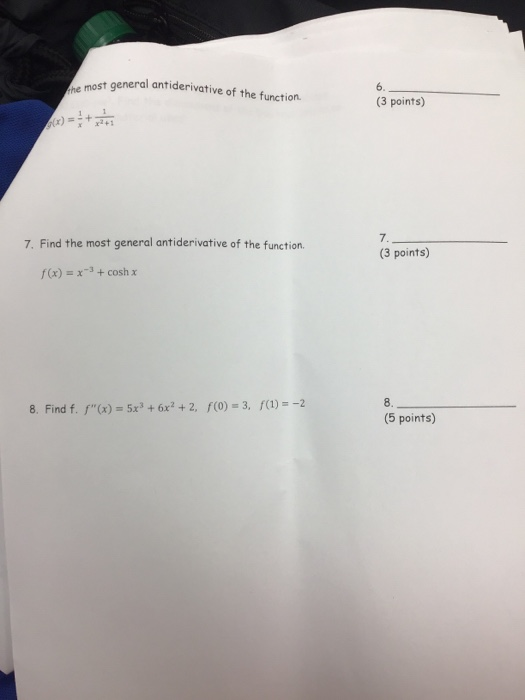 Solved Most General Antiderivative Of The Function 6 3