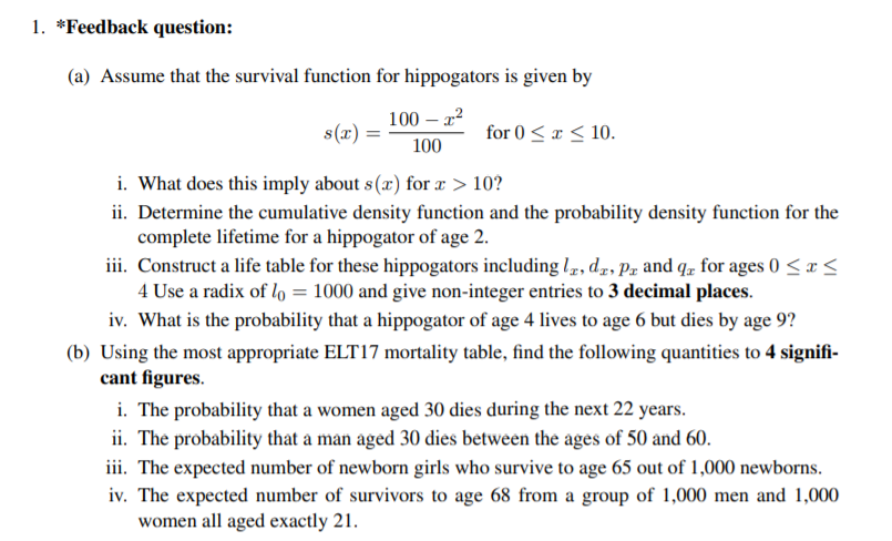 1. (a) Assume that the survival function for | Chegg.com