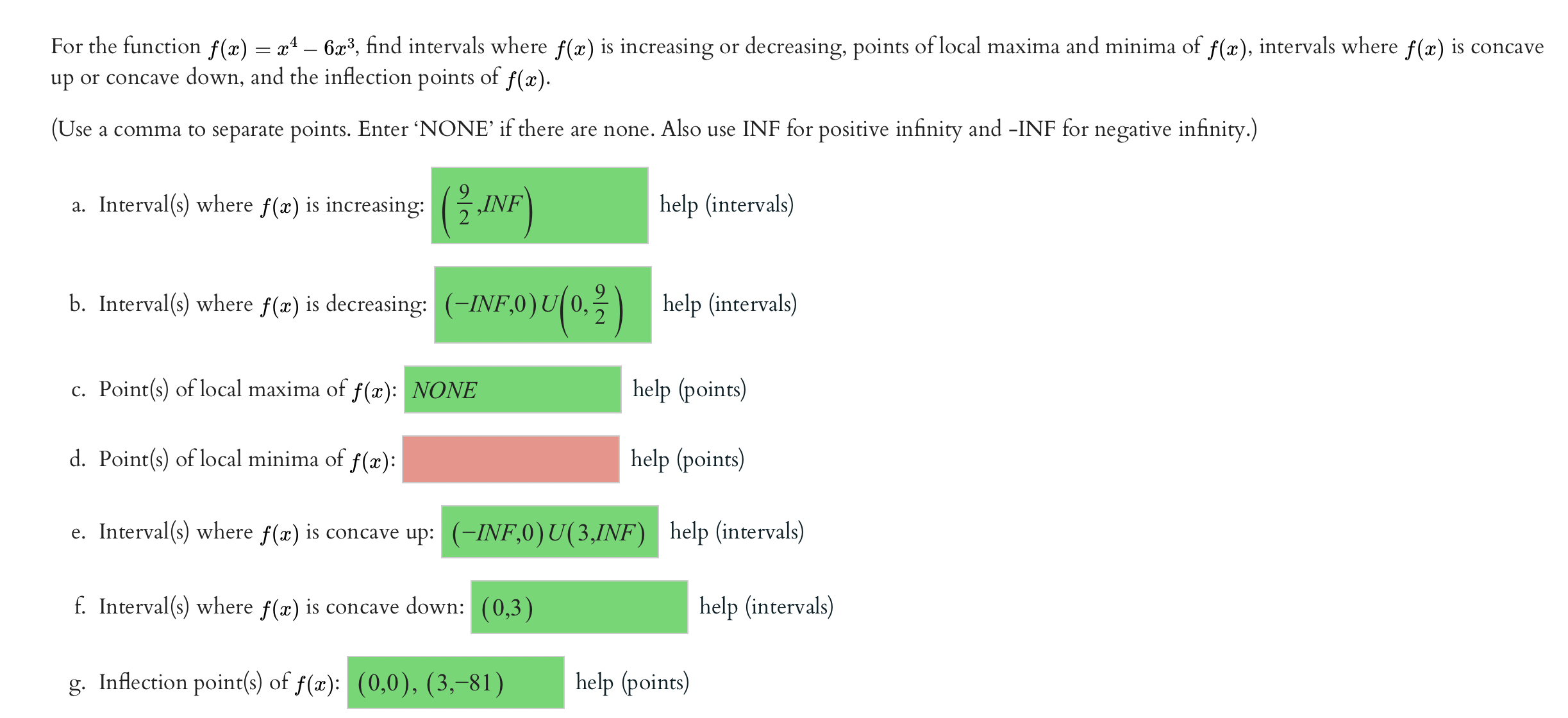 Solved For the function f(x)=x4−6x3, find intervals where | Chegg.com