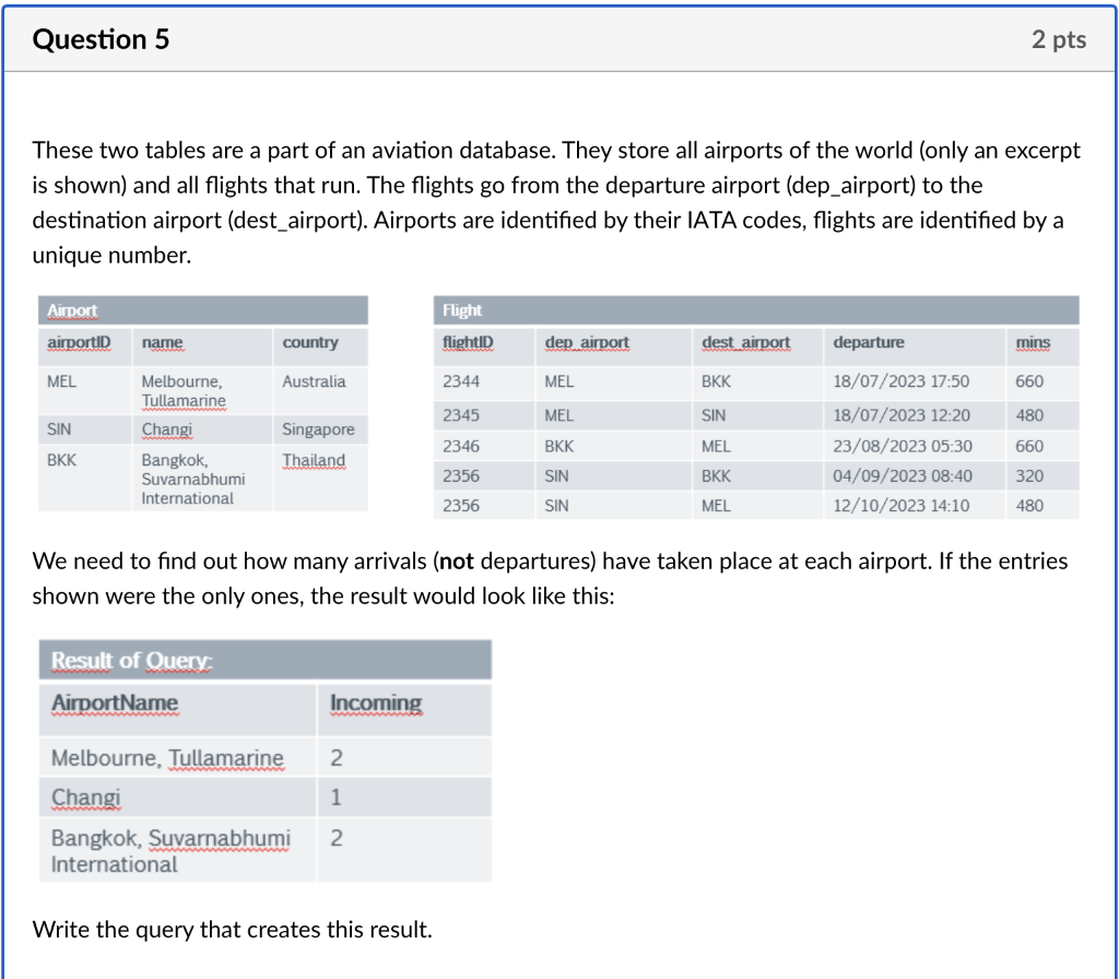 Solved These two tables are a part of an aviation database. | Chegg.com