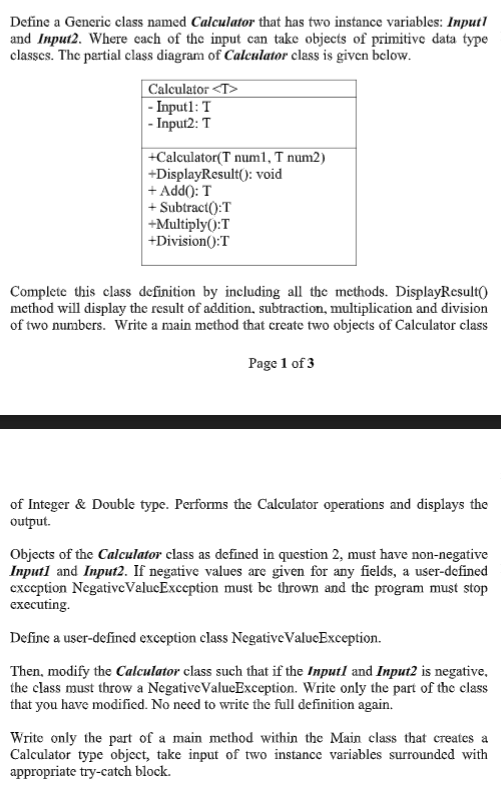 Solved Define a Generic class named Calculator that has two | Chegg.com