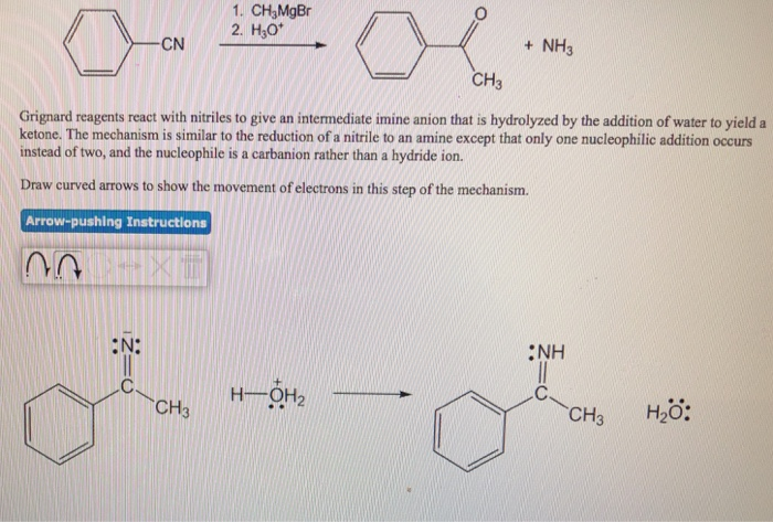 Solved 1. CH3MgBr 2. H30 CN +NH3 CH3 Grignard reagents react | Chegg.com