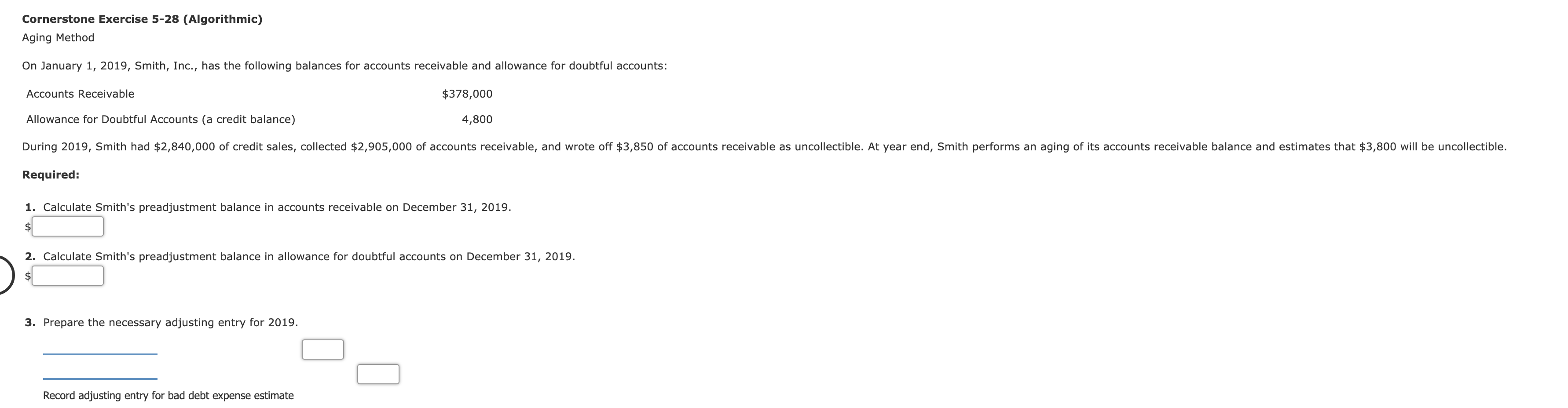 Solved Cornerstone Exercise 5-28 (Algorithmic) Aging Method | Chegg.com