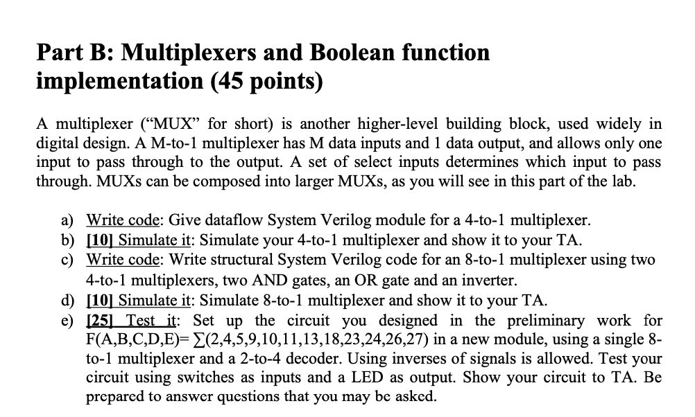 implementation (45 points) A multiplexer ("MUX" for | Chegg.com