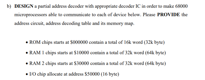 b) DESIGN a partial address decoder with appropriate | Chegg.com