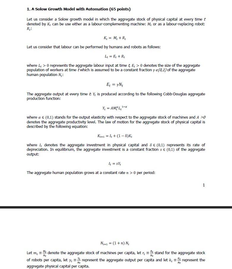 Solved 1. A Solow Growth Model with Automation (65 points) | Chegg.com
