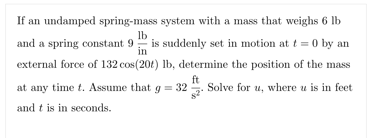 Solved If an undamped spring-mass system with a mass that | Chegg.com