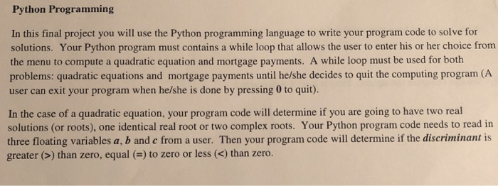 Solved Python Programming In this final project you will use | Chegg.com