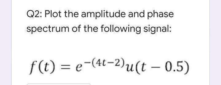 Solved Q2: Plot the amplitude and phase spectrum of the | Chegg.com