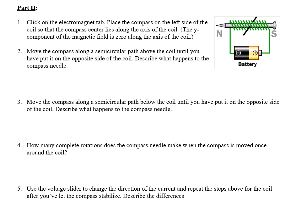 Solved 1. Click on the electromagnet tab. Place the compass | Chegg.com