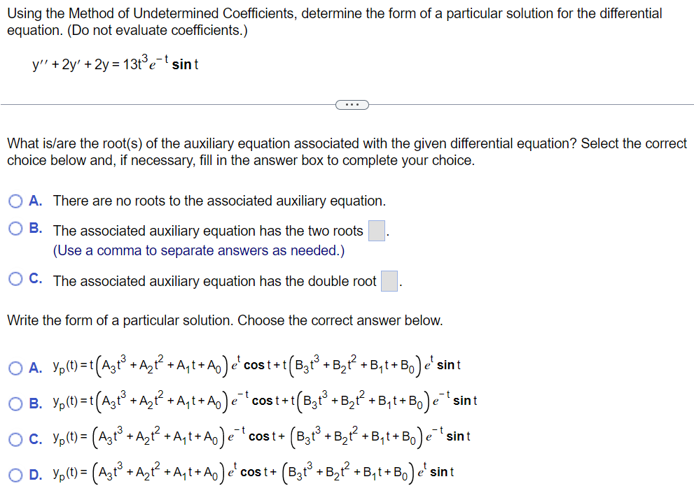 Solved Using the Method of Undetermined Coefficients, | Chegg.com
