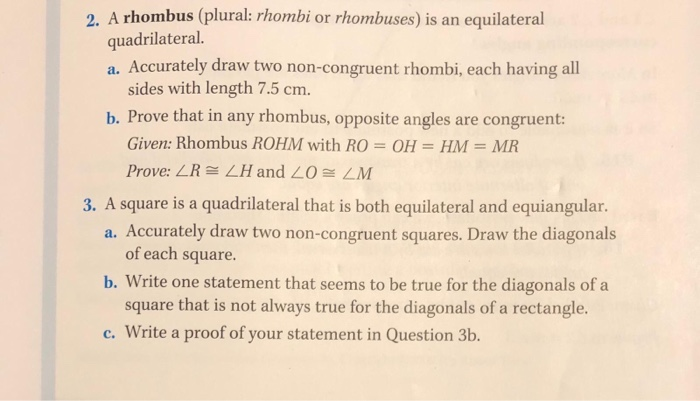 Solved 2. A rhombus (plural: rhombi or rhombuses) is an | Chegg.com