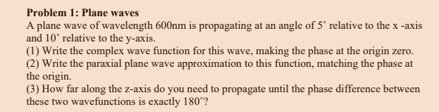 Problem 1: Plane waves A plane wave of wavelength | Chegg.com