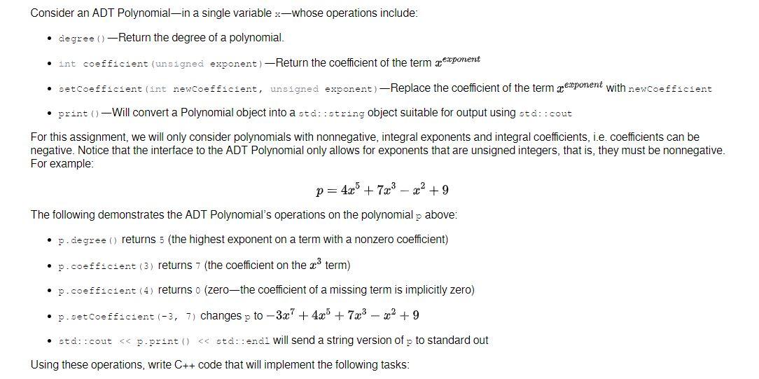 Solved Consider an ADT Polynomial—in a single variable | Chegg.com