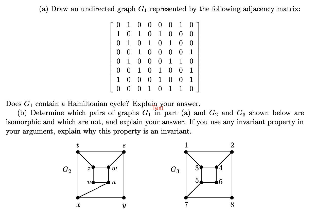 Solved (a) Draw an undirected graph Gı represented by the | Chegg.com