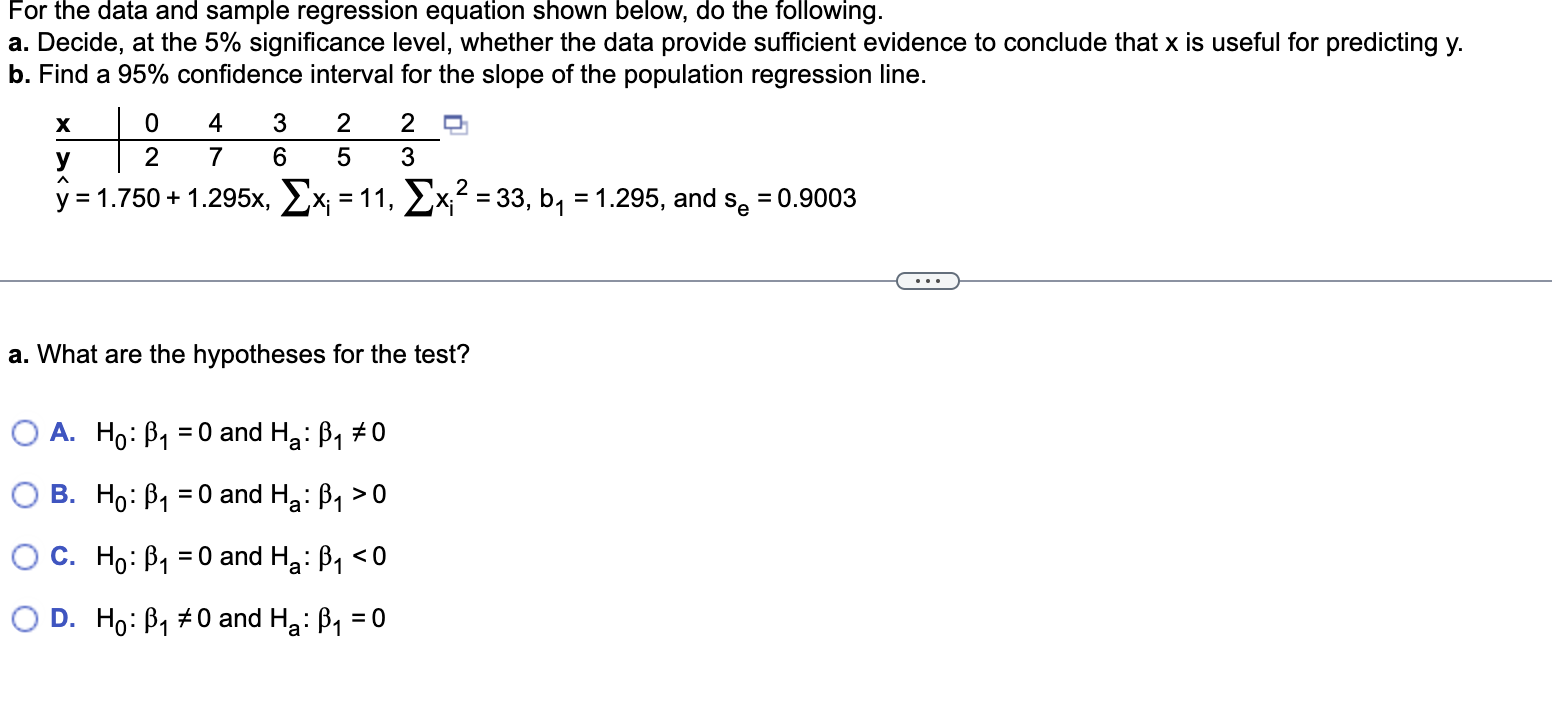 Solved For the data and sample regression equation shown | Chegg.com
