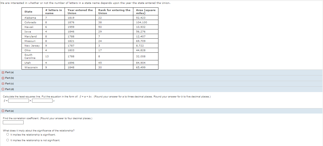 Solved Part (a) Part (b) Part (c) Part (d) Calculate the | Chegg.com