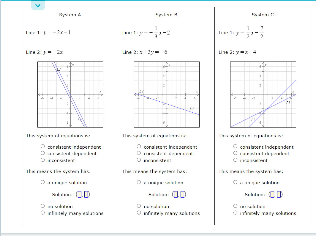Solved For each system of linear equations shown below, | Chegg.com