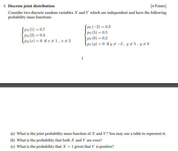 Solved 3. Discrete joint distribution [4 Points) Consider | Chegg.com