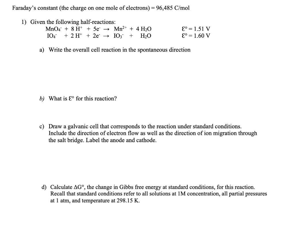 Solved Faraday's constant (the charge on one mole of | Chegg.com