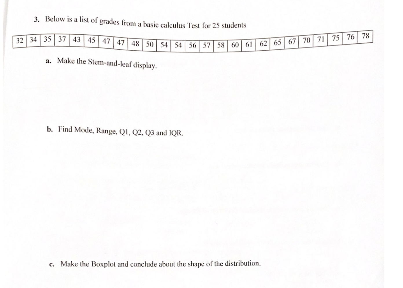 Solved 3. Below is a list of grades from a basic calculus | Chegg.com