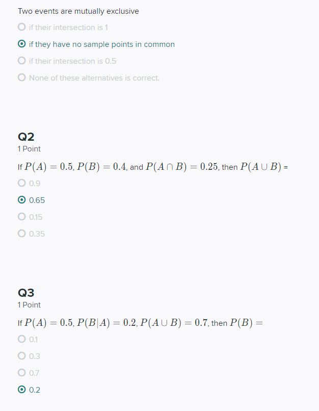 Solved Two events are mutually exclusive O if their | Chegg.com