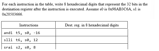[Solved]: For each instruction in the table, write 8