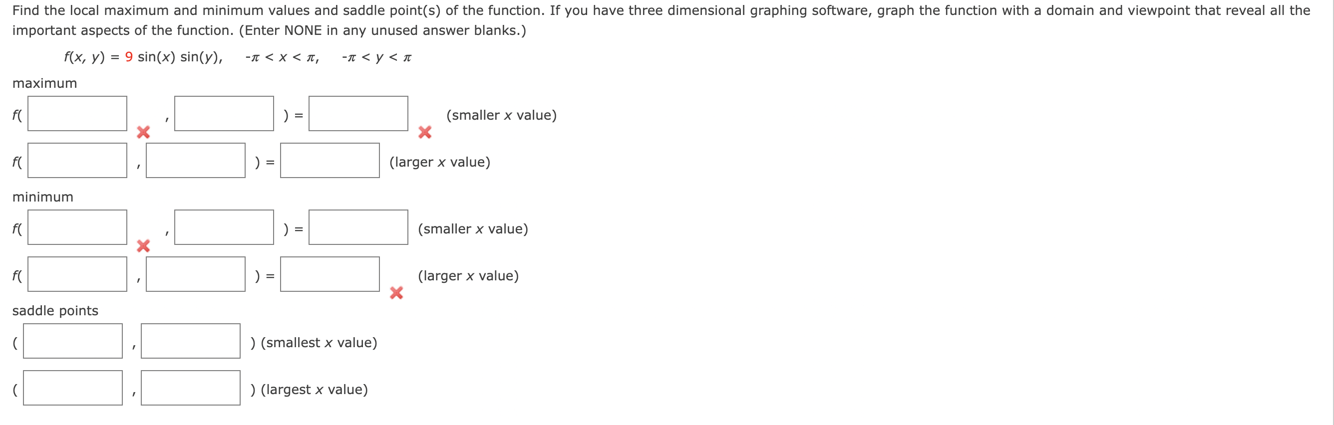 Solved important aspects of the function. (Enter NONE in any | Chegg.com