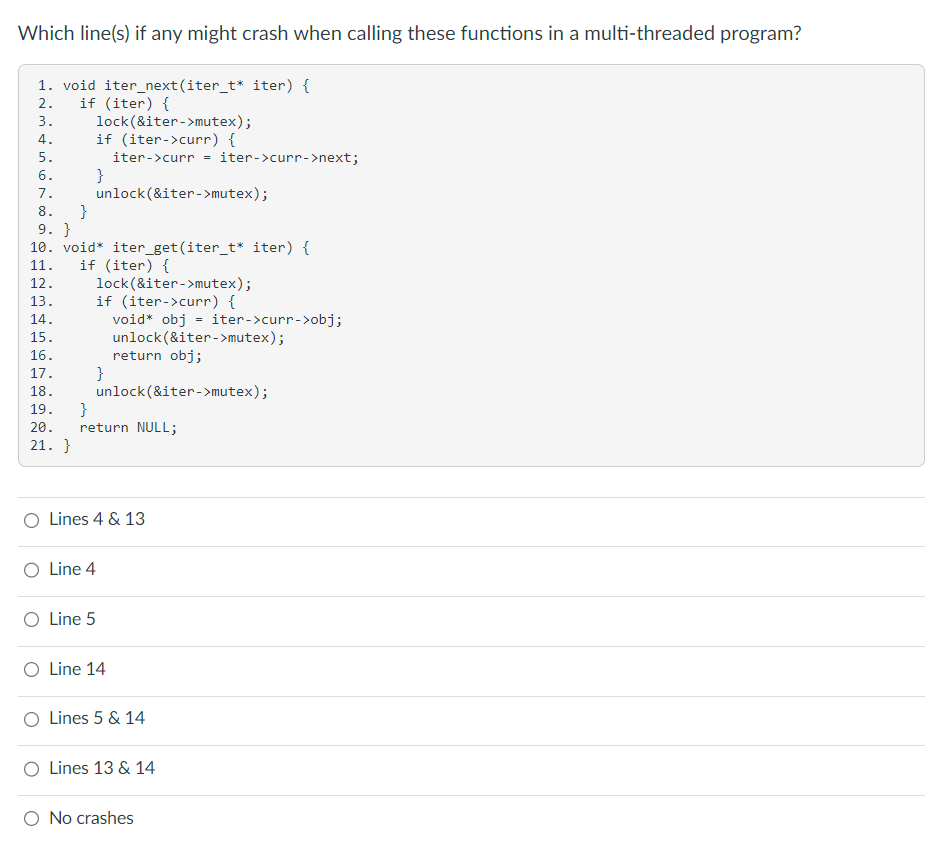 Solved Which line(s) ﻿if any might crash when calling these | Chegg.com