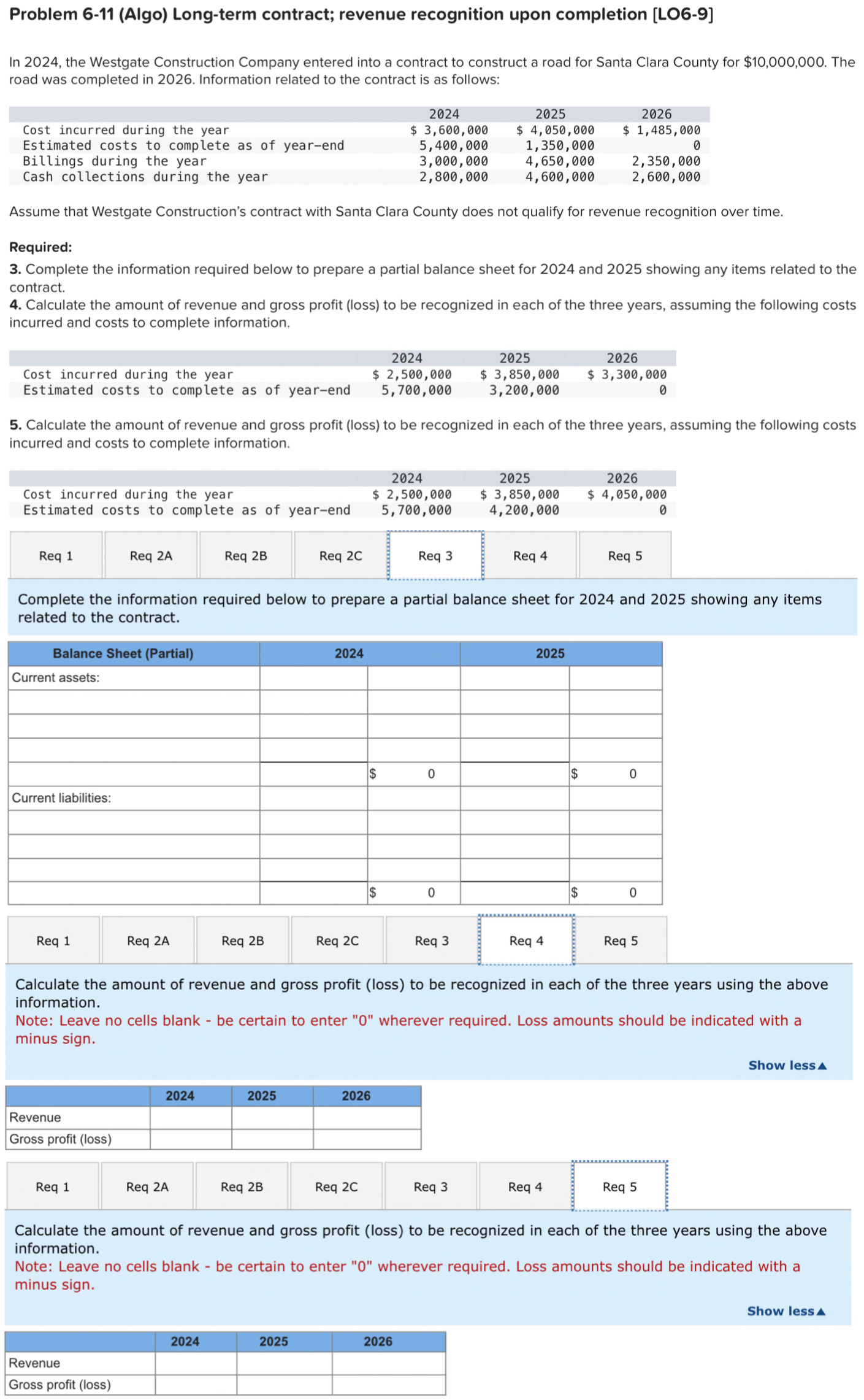 Solved Problem 6-11 (Algo) Long-term contract; revenue | Chegg.com