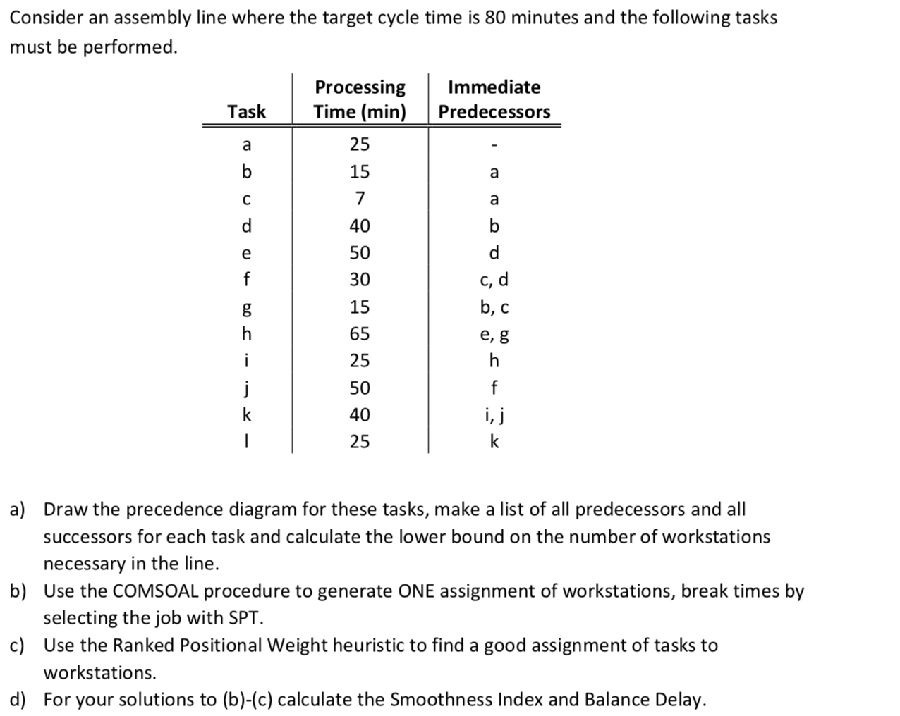 Solved Consider an assembly line where the target cycle time | Chegg.com