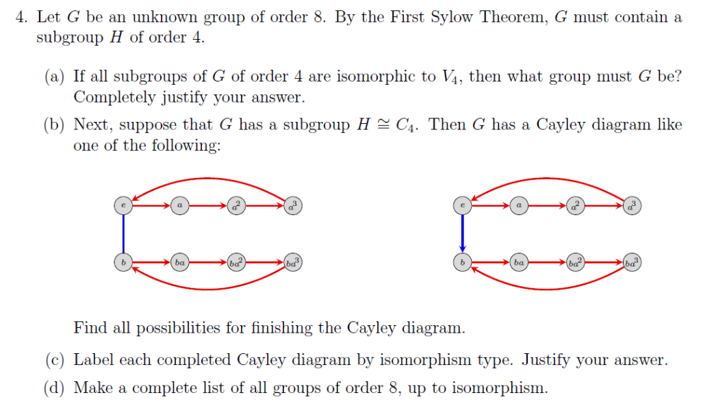 Solved 4. Let G be an unknown group of order 8. By the First | Chegg.com