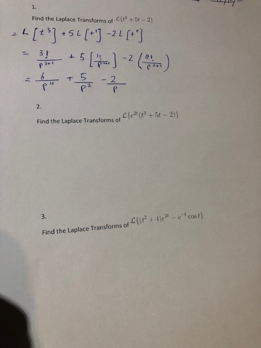 Solved 1. Find the Laplace Transforms of L(L + 5t-2) 0 1 2 4 | Chegg.com