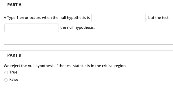Solved PART A A Type 1 error occurs when the null hypothesis | Chegg.com