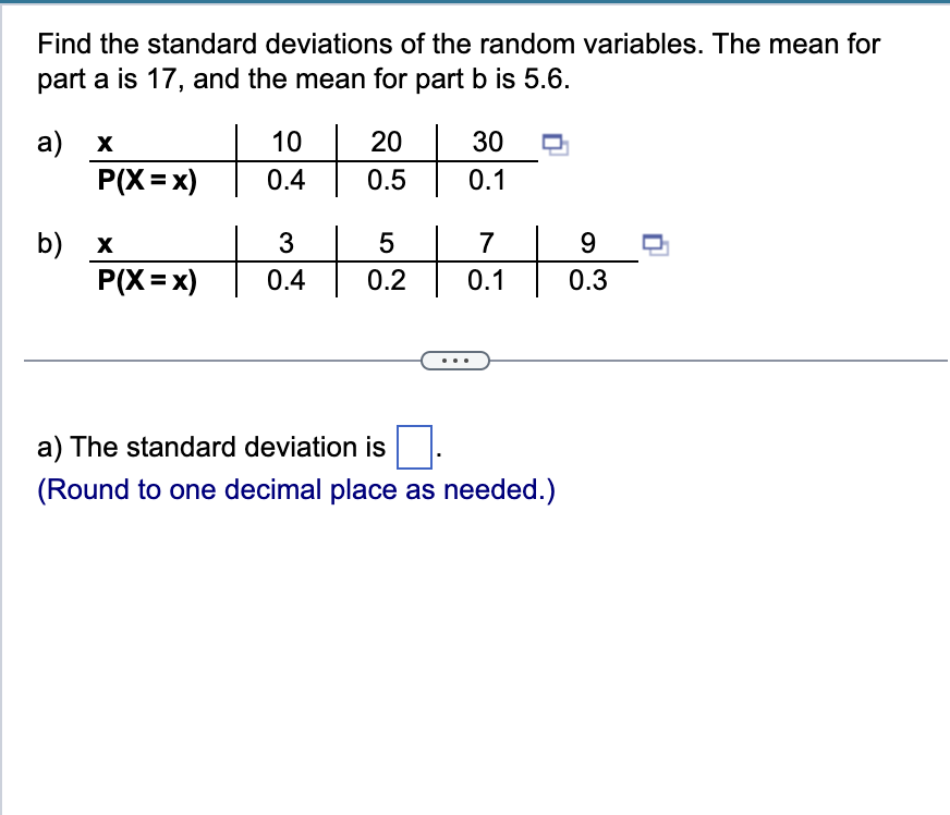 Solved Find the standard deviations of the random variables. | Chegg.com