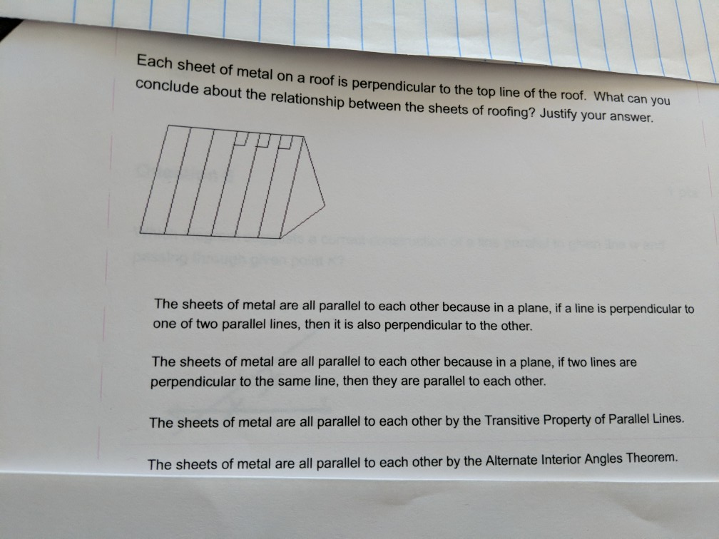 Solved Each sheet of metal on a roof is perpendicular to the | Chegg.com