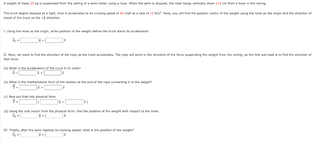 Solved A weight of mass 25 kg is suspended from the ceiling | Chegg.com